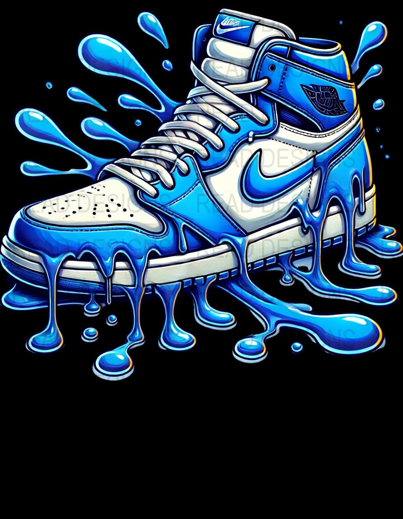 Digital Download Blue Dripping Sneaker Art, High Quality PNG, Blue and ...