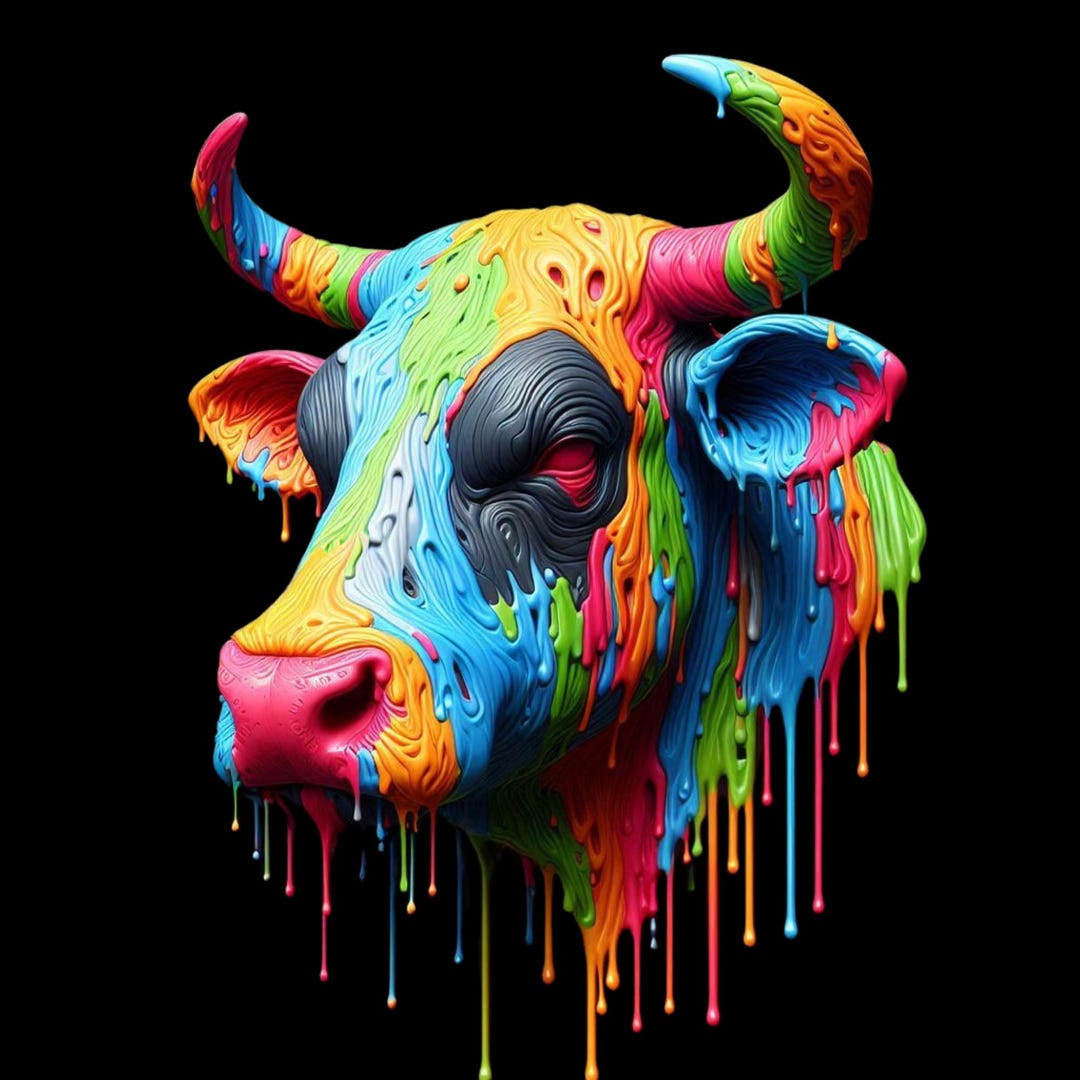 Vibrant Colorful Dripping Cow Head PNG, Digital Download, Perfect for T ...