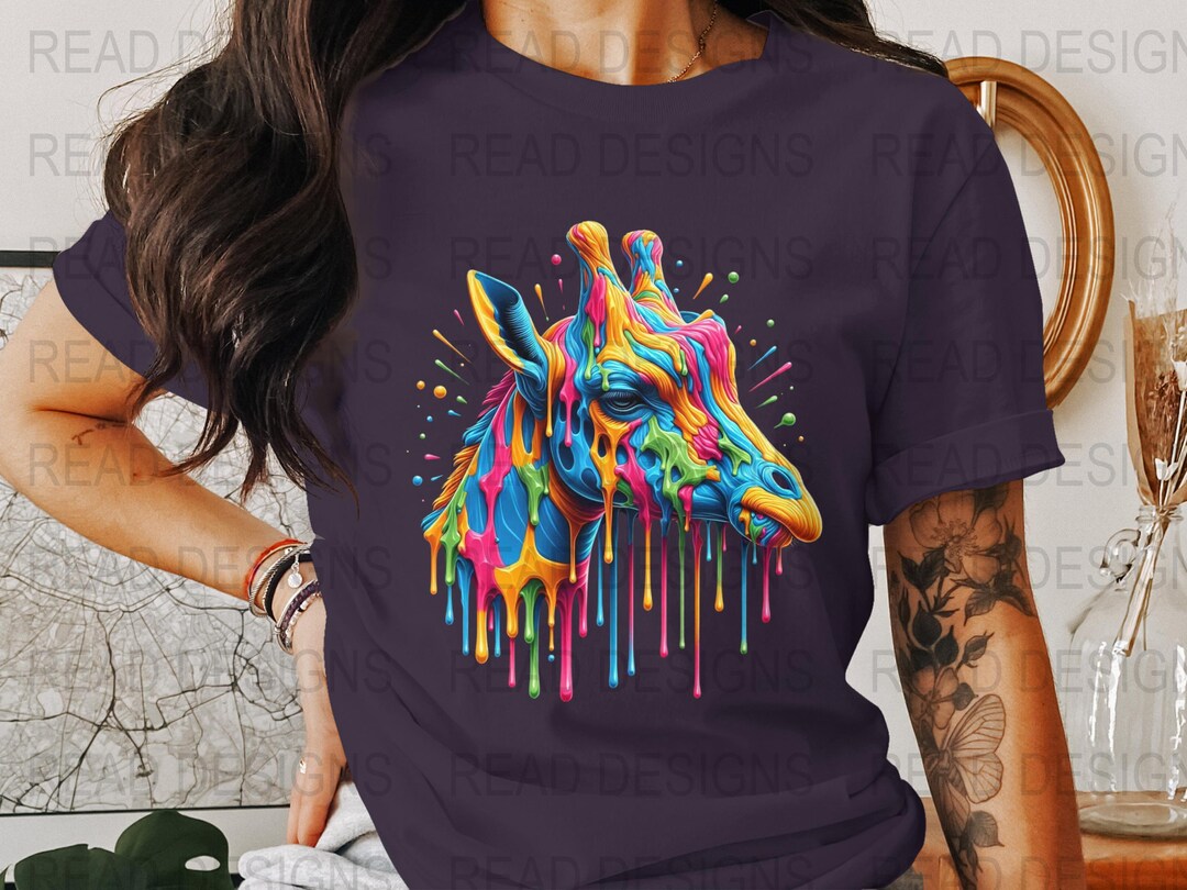 Colorful Giraffe PNG, Dripping Paint Digital Download, Abstract Animal ...