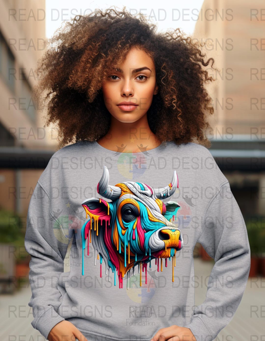 Colorful Bull Drip Art PNG, Unique Graphic Tee, Trendy Animal Design ...