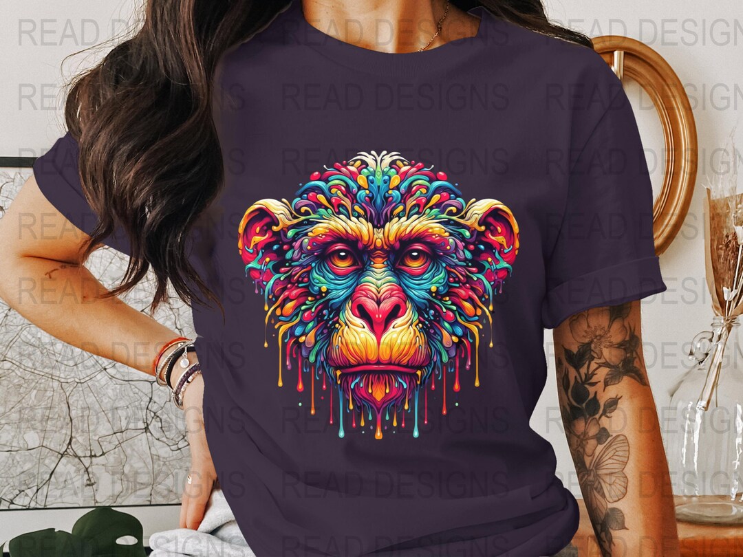 Colorful Monkey Art, Digital Download, PNG Image, Psychedelic Ape ...