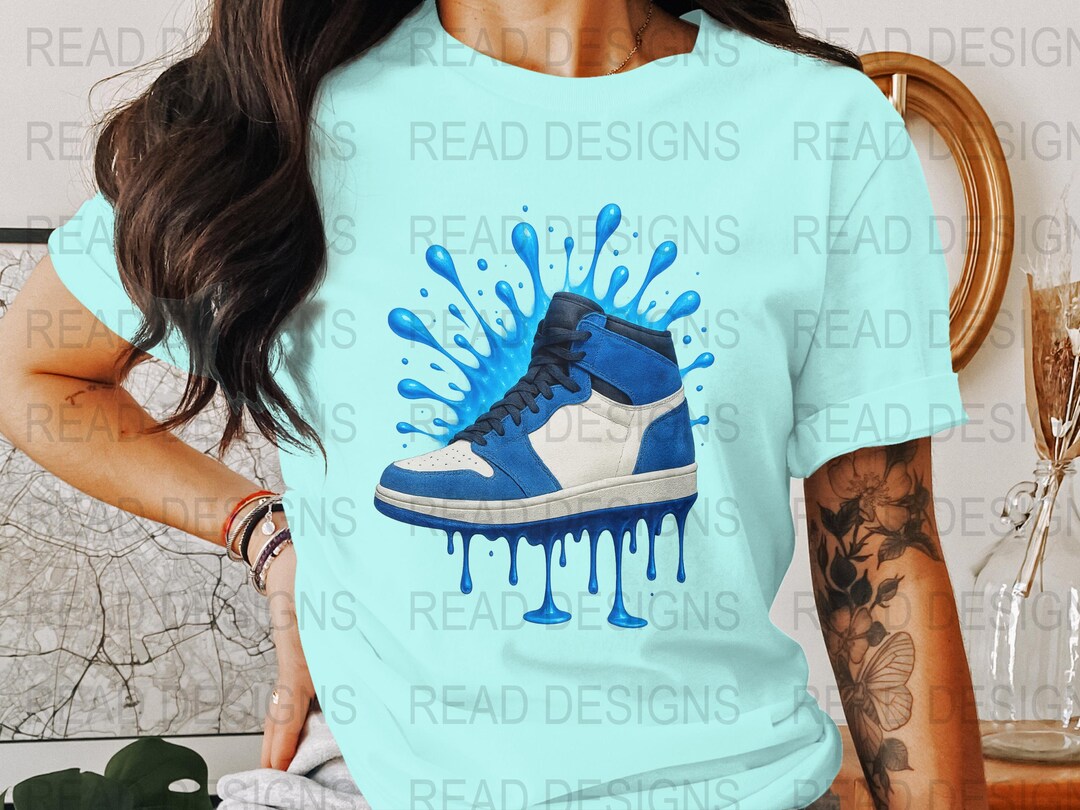Blue Sneaker Art Digital Download PNG, Dripping Paint Shoe Design ...