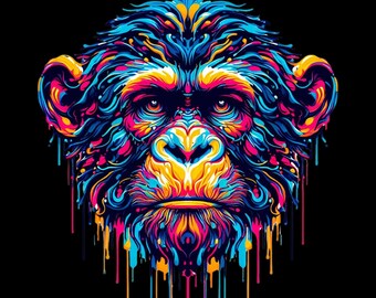 Colorful Abstract Monkey Head PNG Digital Download for T-shirts Crafts ...