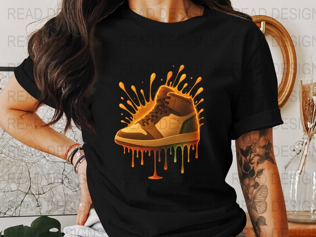 Digital Sneaker Art, Dripping Paint Shoe PNG, Urban Footwear Graphic ...