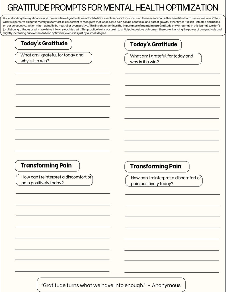 Gratitude Prompts for Mental Health Optimization - Etsy