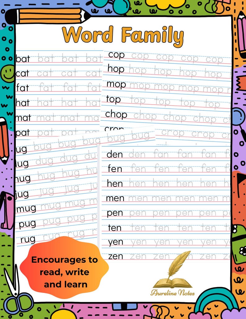 Word Family Traceable Worksheets | Literacy Practice (digital Download ...