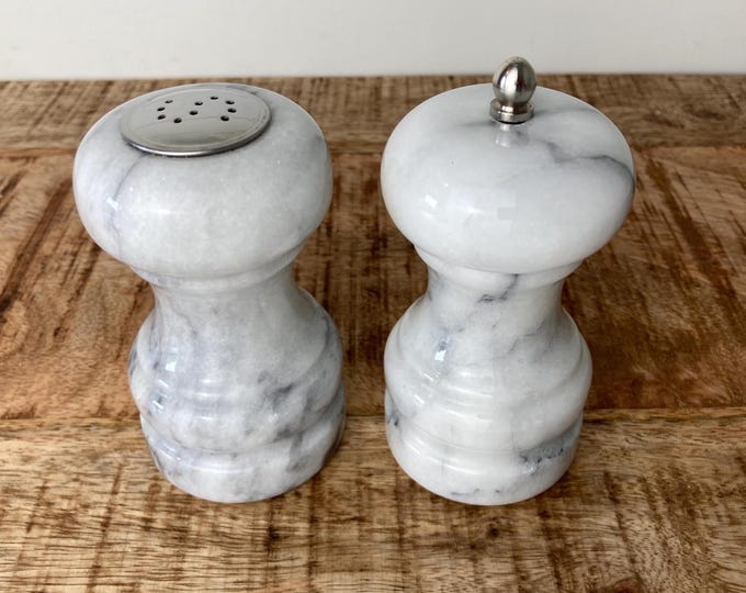 Vintage Marble Salt Shaker and Pepper Grinder Set - Etsy