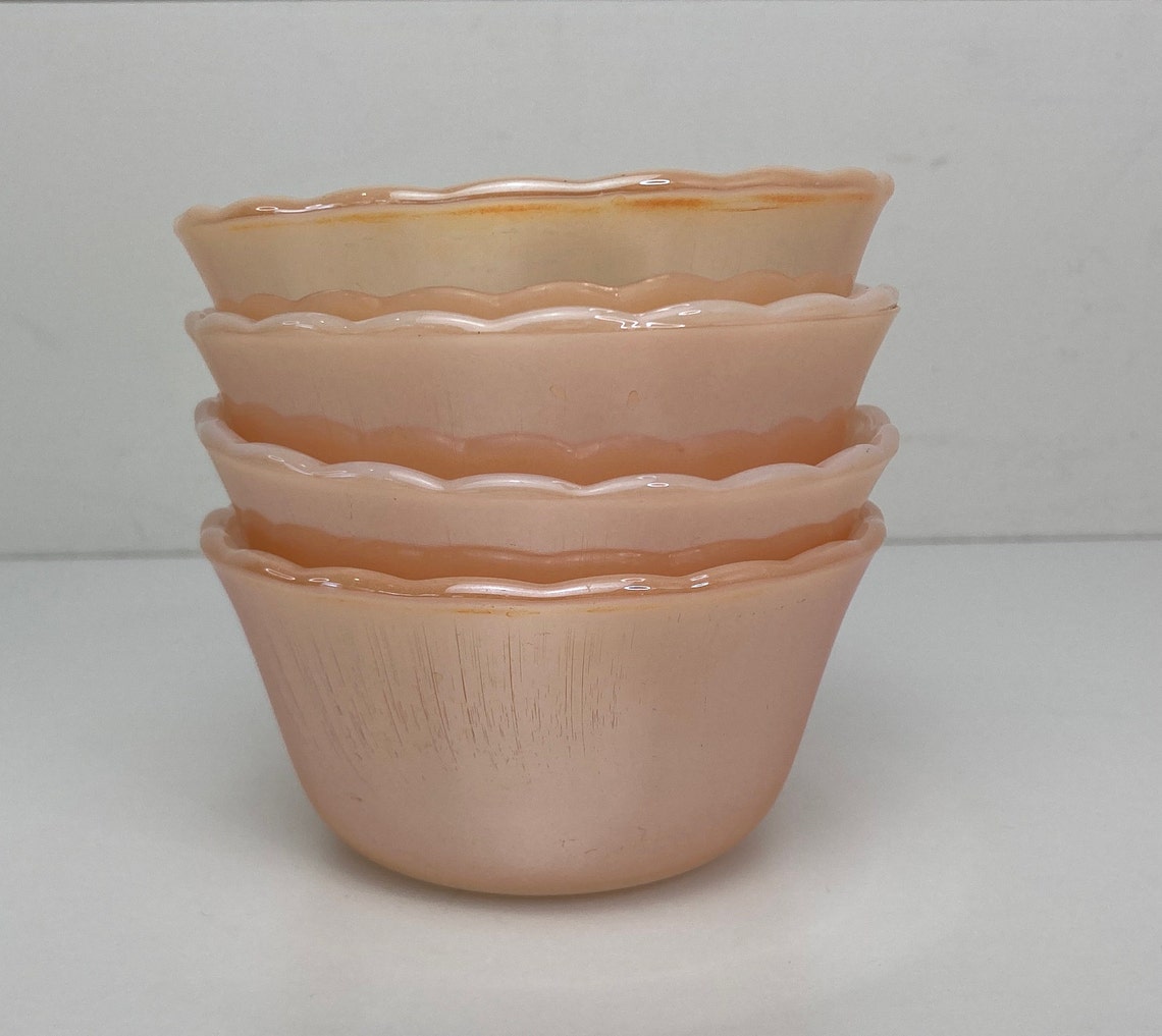 Set of Four Vintage Fire King Peach Lustre Scalloped Dessert Cups - Etsy