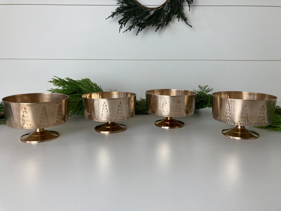 Vintage Solid Brass Pedestal Footed Bowl - Set of Four - Etsy
