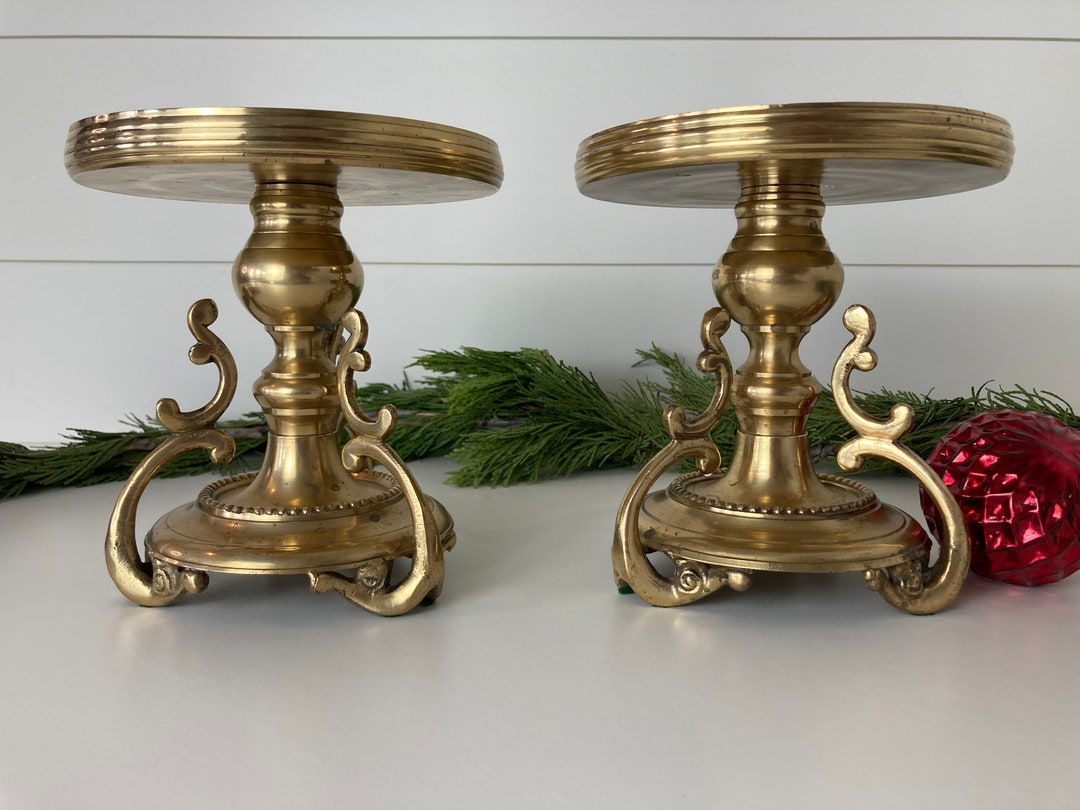 Pair of Large Brass Pillar Candle Holders - Etsy
