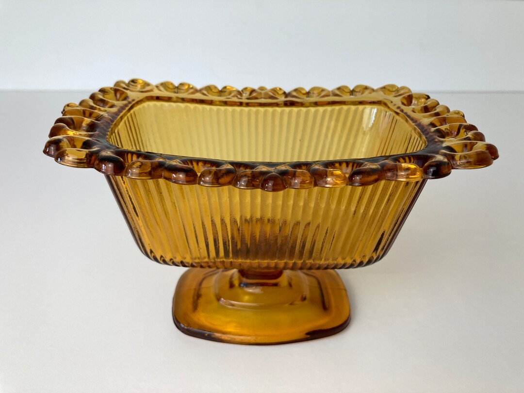 Vintage Amber Glass Decorative Rectangle Pedestal Dish - Etsy