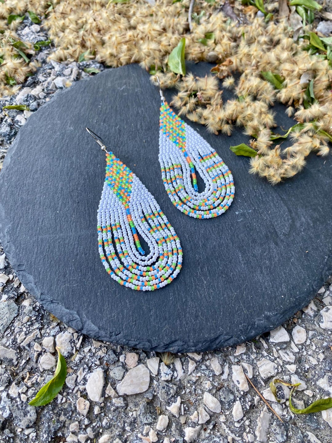 Neon Colors Beaded Earrings, Neon Fringe Earring, Neon Rainbow Earring ...
