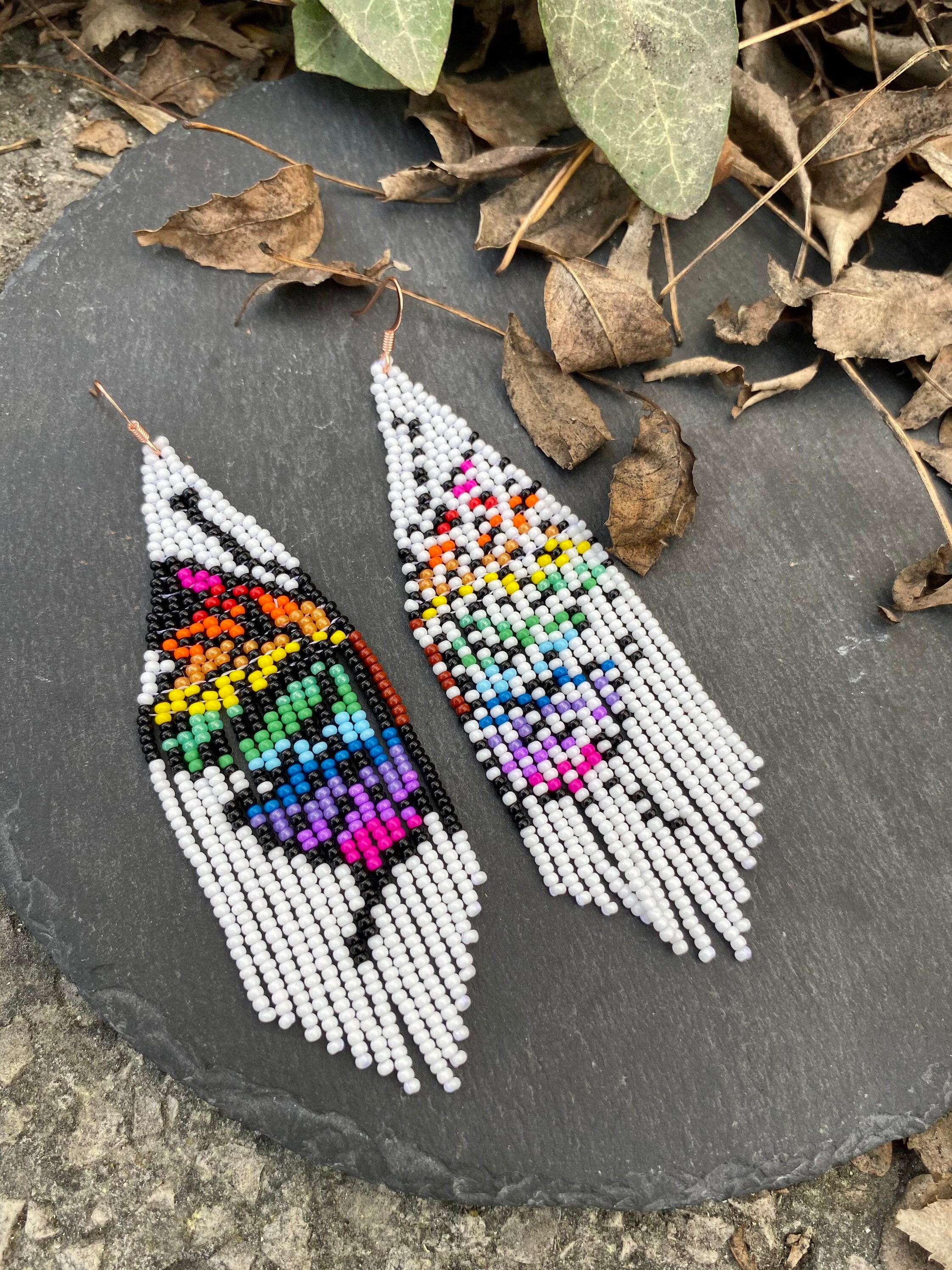 Butterfly Beaded Fringe Earring, Colorful Earrings, Rainbow Butterfly ...