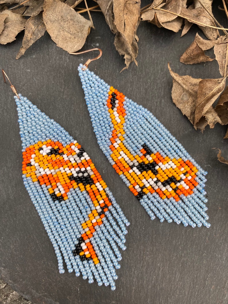 Koi Fish Beaded Fringe Earrings Seed Bead Earrings Dangle Boho Earrings Chandelier Earrings ...
