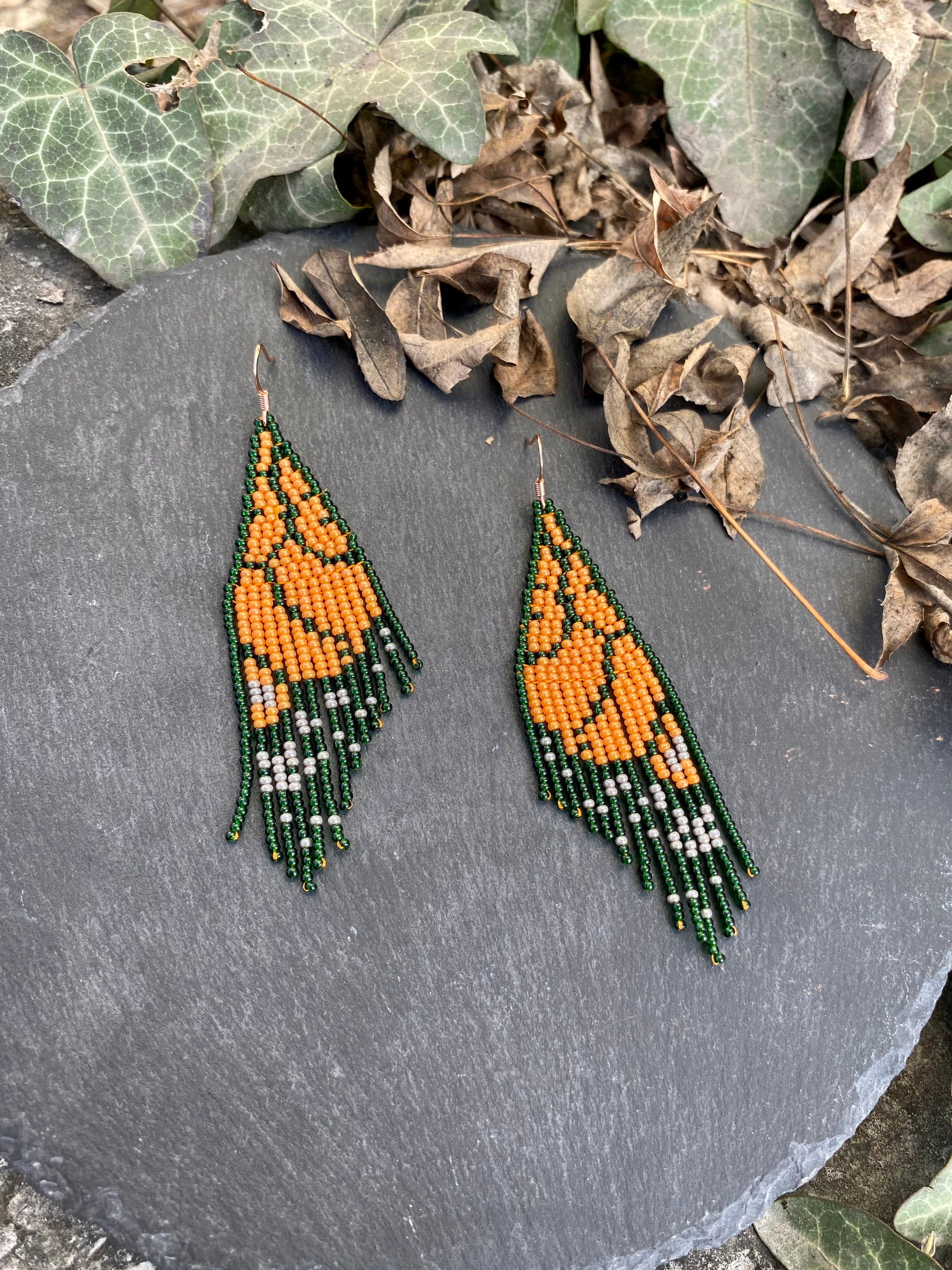 King Butterfly Wing Beaded Fringe Earrings Seed Bead Earrings Dangle ...