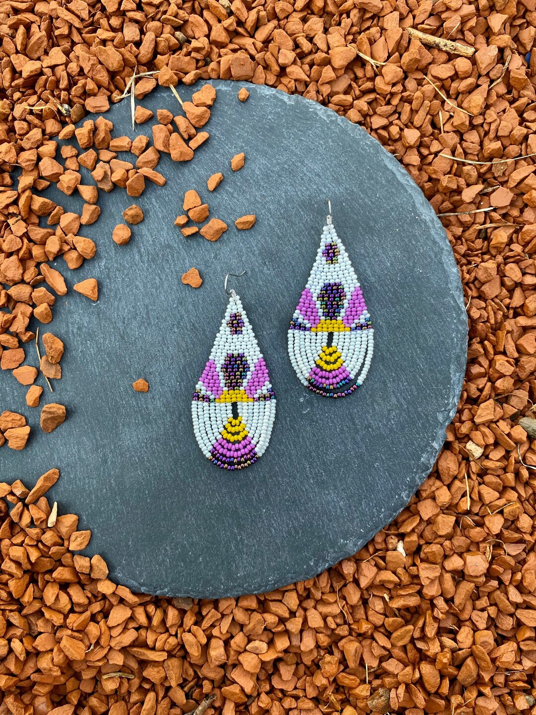 Shiny Violet Earrings, Beadwork Earrings, Short Fringe Beaded Earrings ...