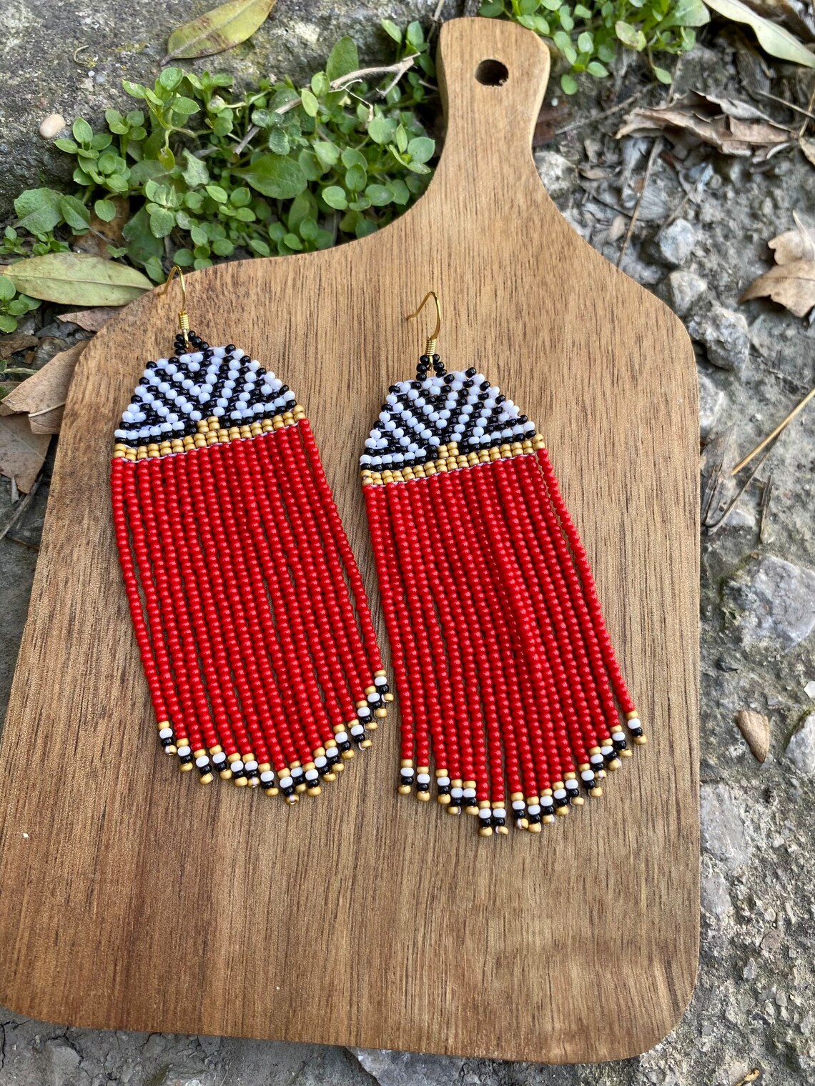 Long Red Beaded Fringe Earrings, Seed Bead Earrings Dangle Boho ...