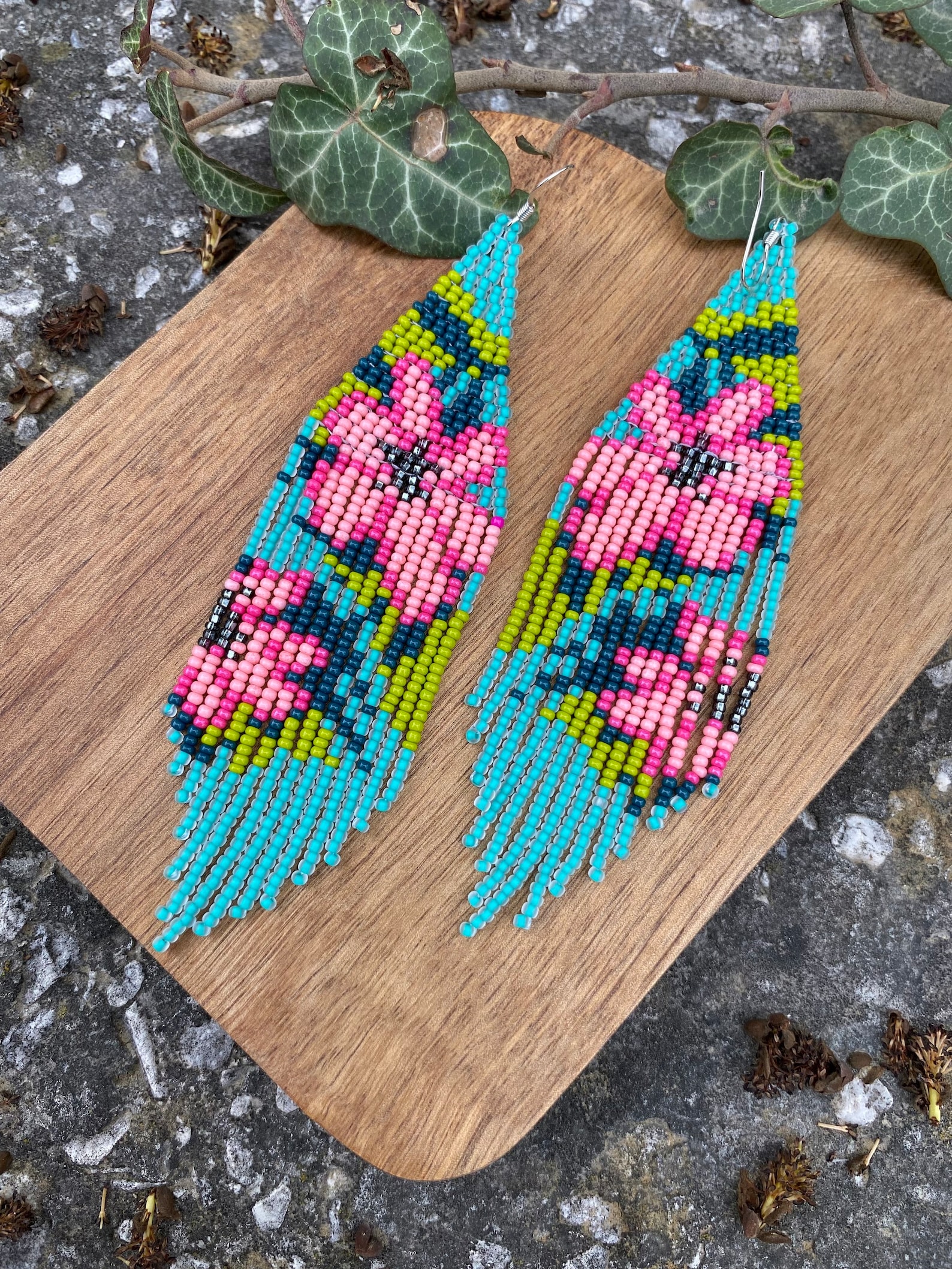 Pink Flowers Beaded Earrings Spring Earrings Floral Long - Etsy