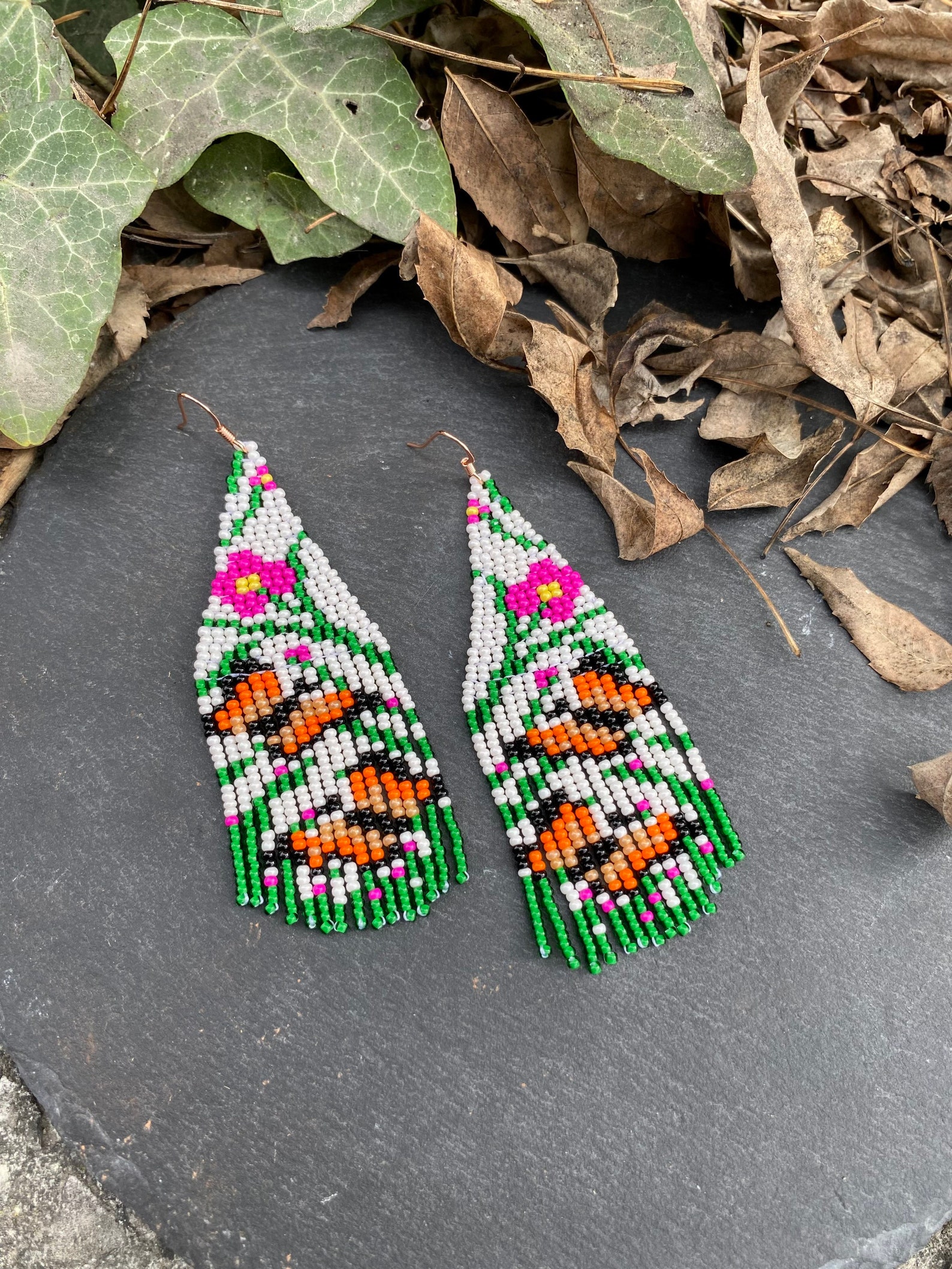 Orange Butterfly and Rose Beaded Fringe Earring, King Butterfly Earring ...