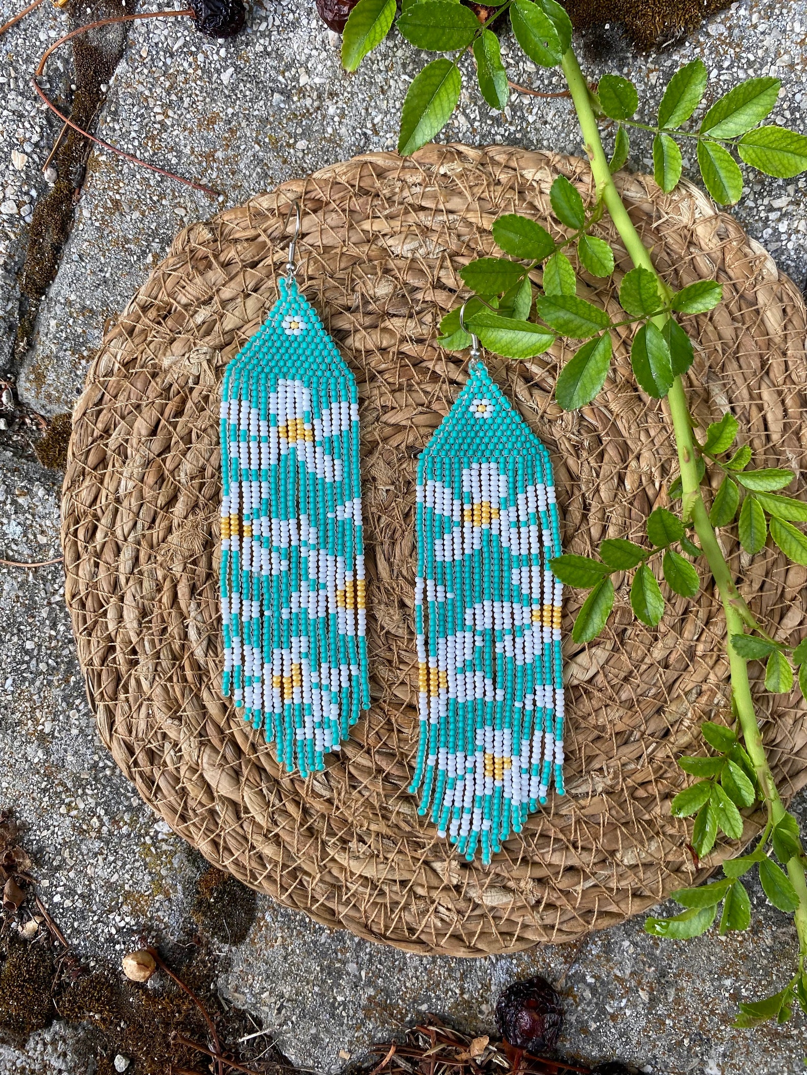 Daisy Flower Earrings, Daisy Floral Beaded Earrings, Floral Fringe ...