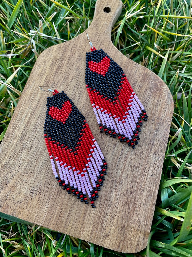Red Love Beaded Fringe Earrings Seed Bead Earrings Dangle - Etsy