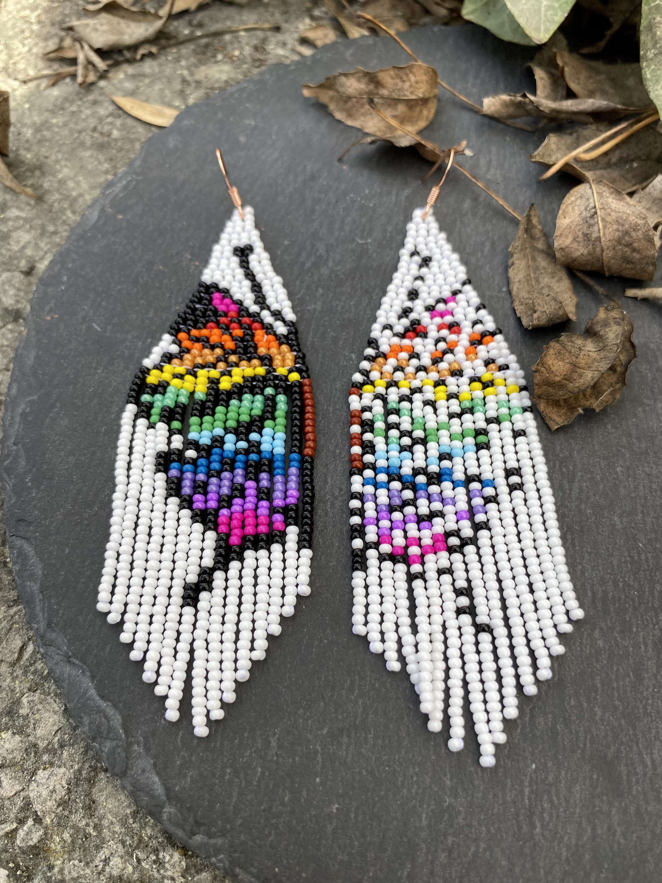 Butterfly Beaded Fringe Earring, Colorful Earrings, Rainbow Butterfly ...