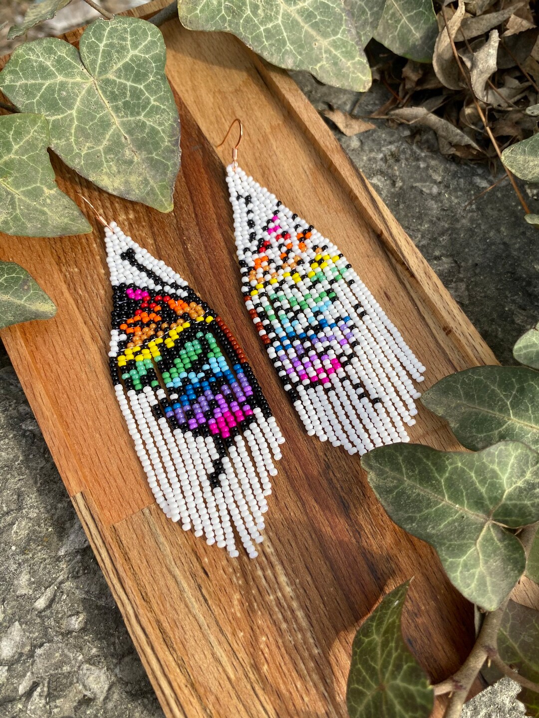 Butterfly Beaded Fringe Earring, Colorful Earrings, Rainbow Butterfly ...