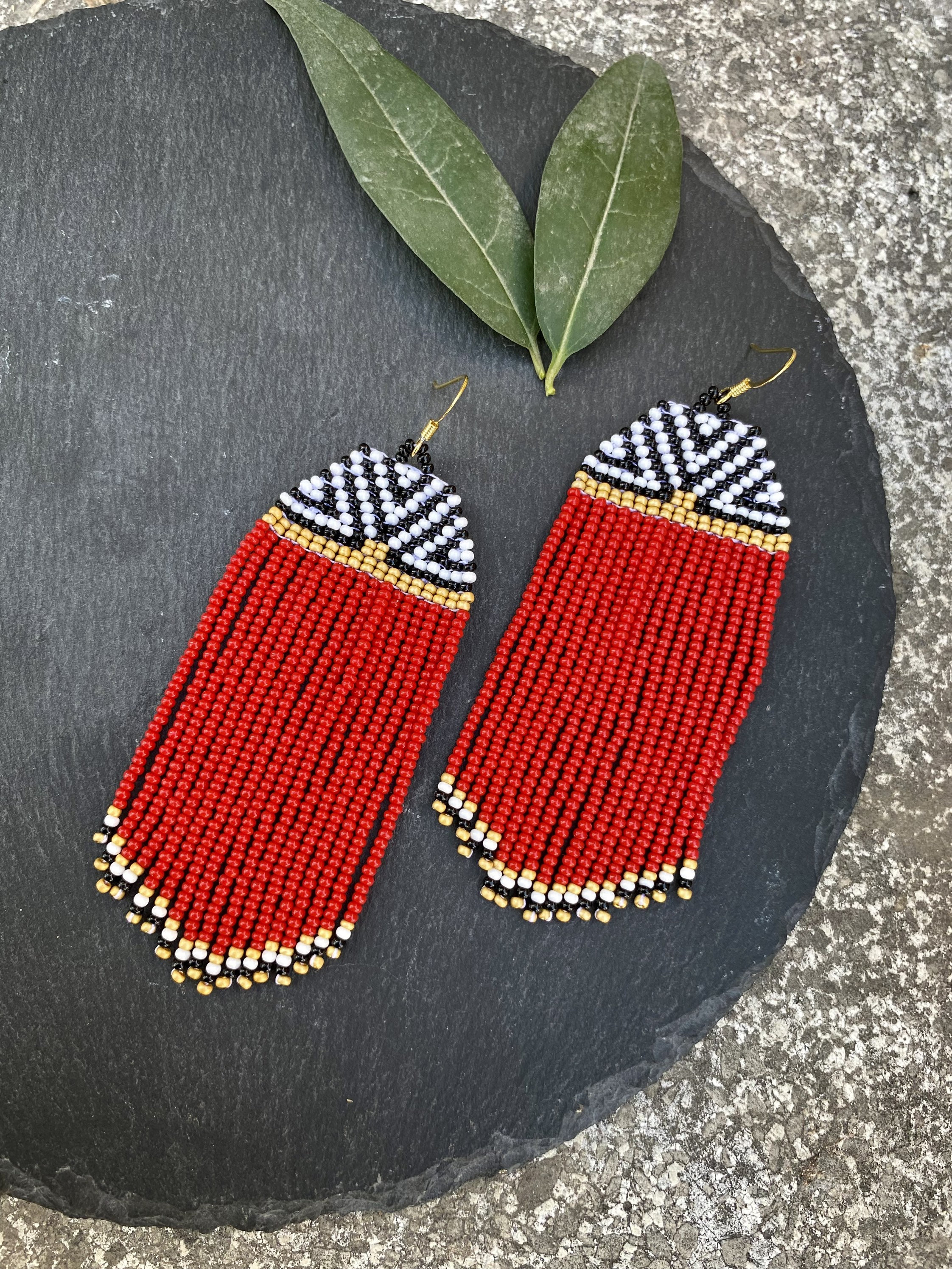 Long Red Beaded Fringe Earrings Seed Bead Earrings Dangle - Etsy
