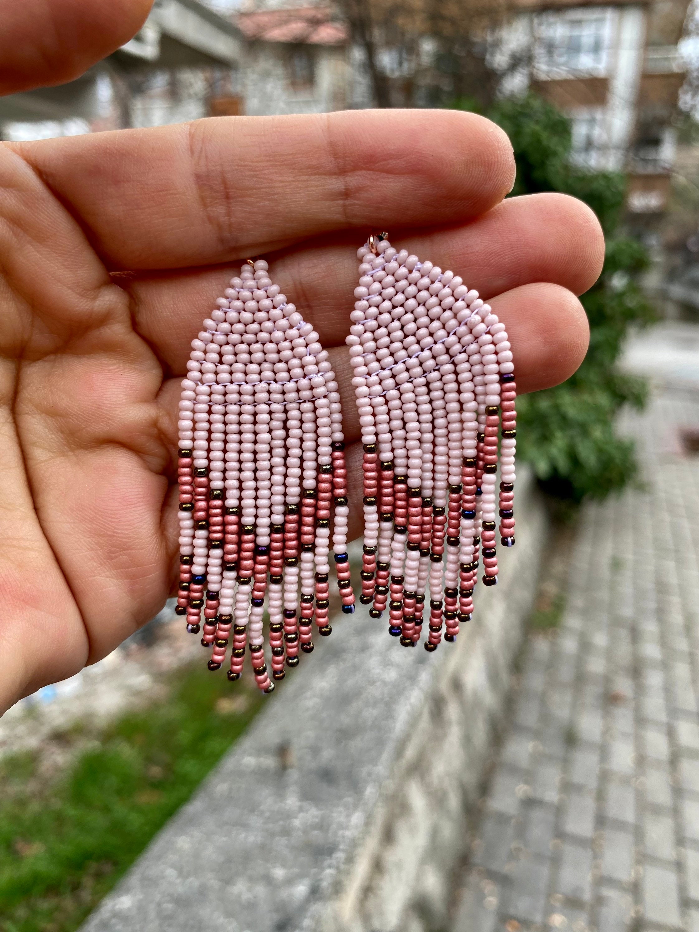 Salmon and Stone Color Pastel Earrings/short Dangle Earrings/boho ...