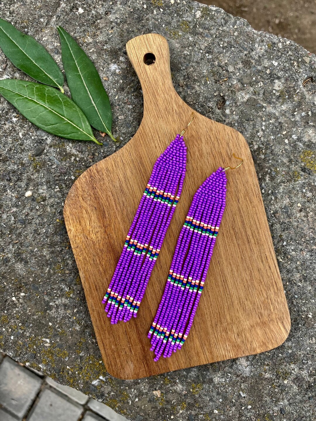 Violet Long Beaded Fringe Earrings, Purple Seed Bead Earrings Dangle ...