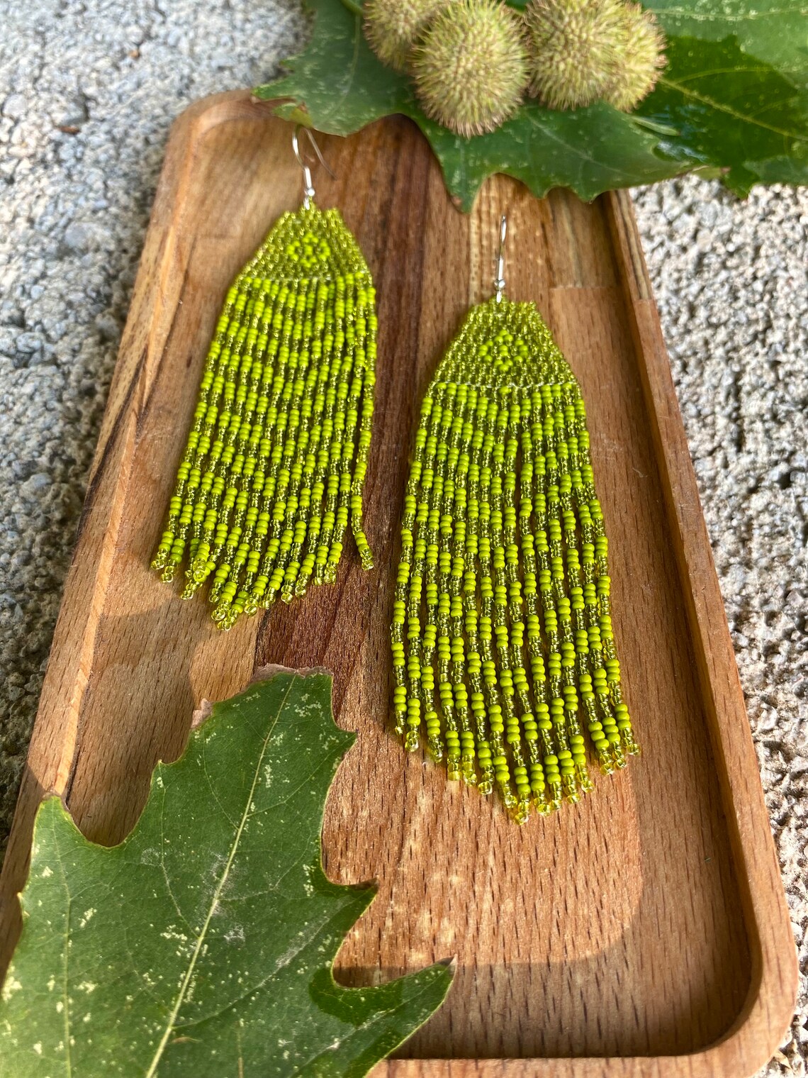 Emerald Green Beaded Earrings, Green Fringe Earring, Shiny Green Beaded ...
