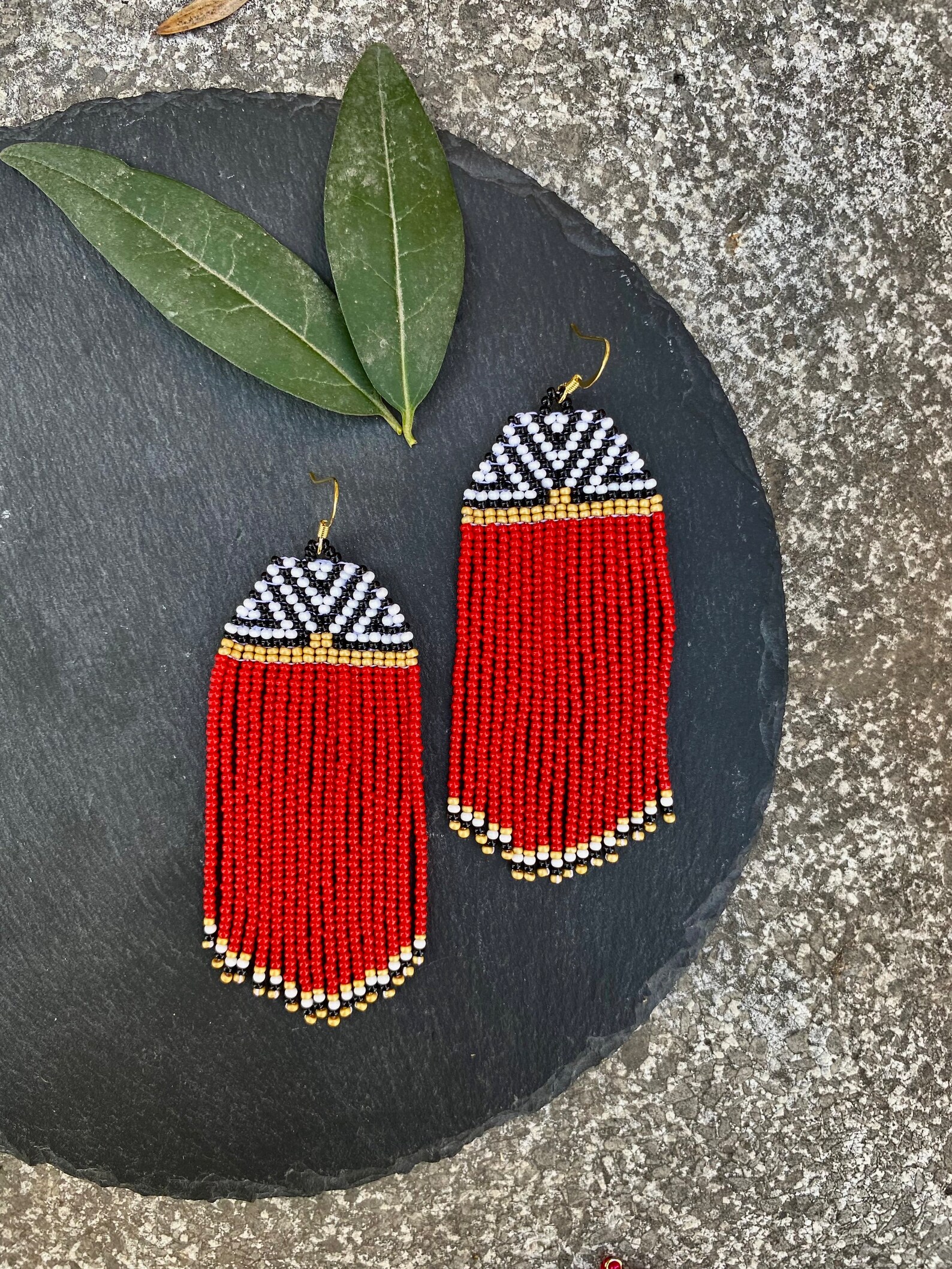 Long Red Beaded Fringe Earrings Seed Bead Earrings Dangle - Etsy