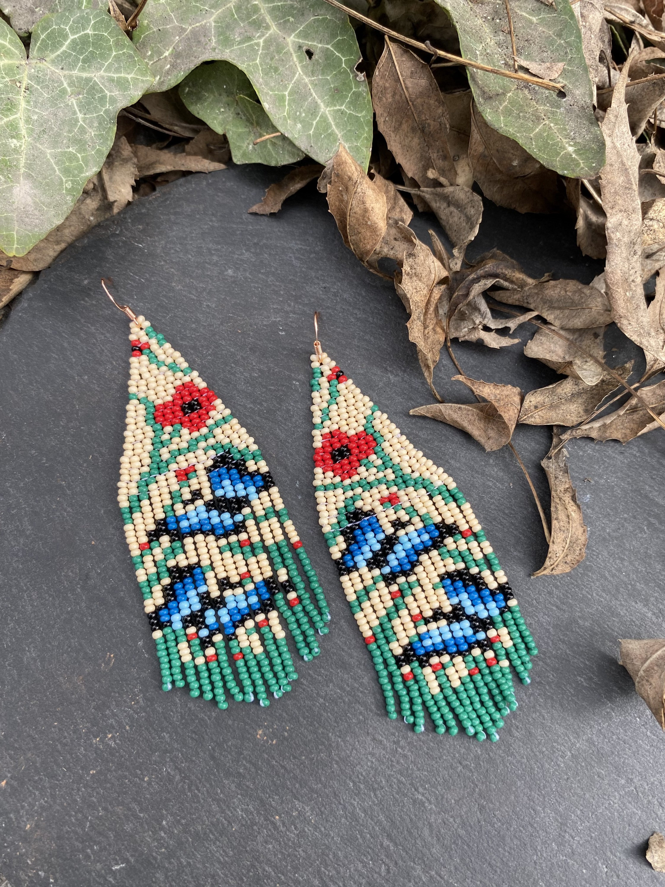 Blue Butterfly and Poppy Beaded Fringe Earring, Poppy Garden Earring ...