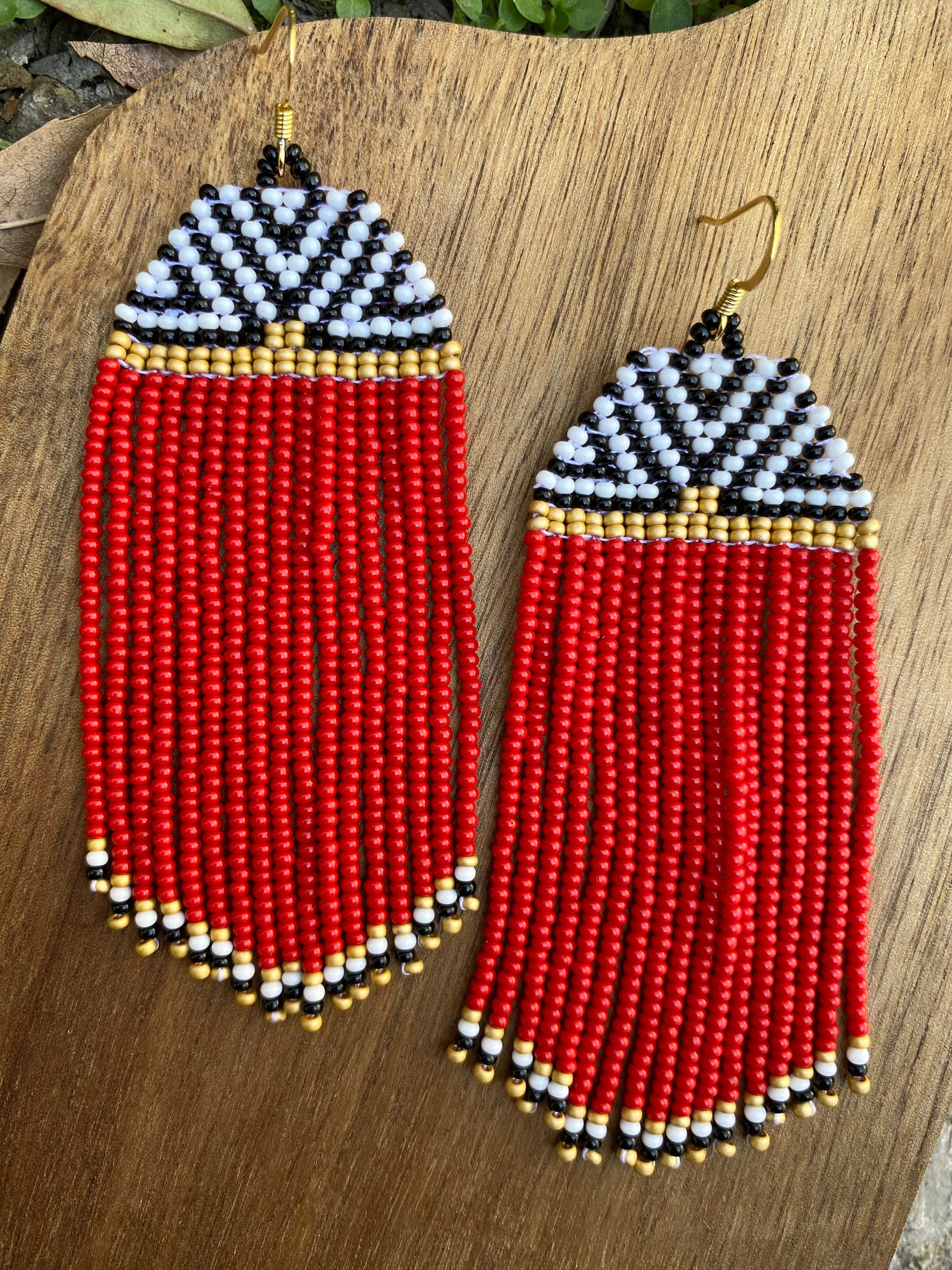 Long Red Beaded Fringe Earrings Seed Bead Earrings Dangle - Etsy