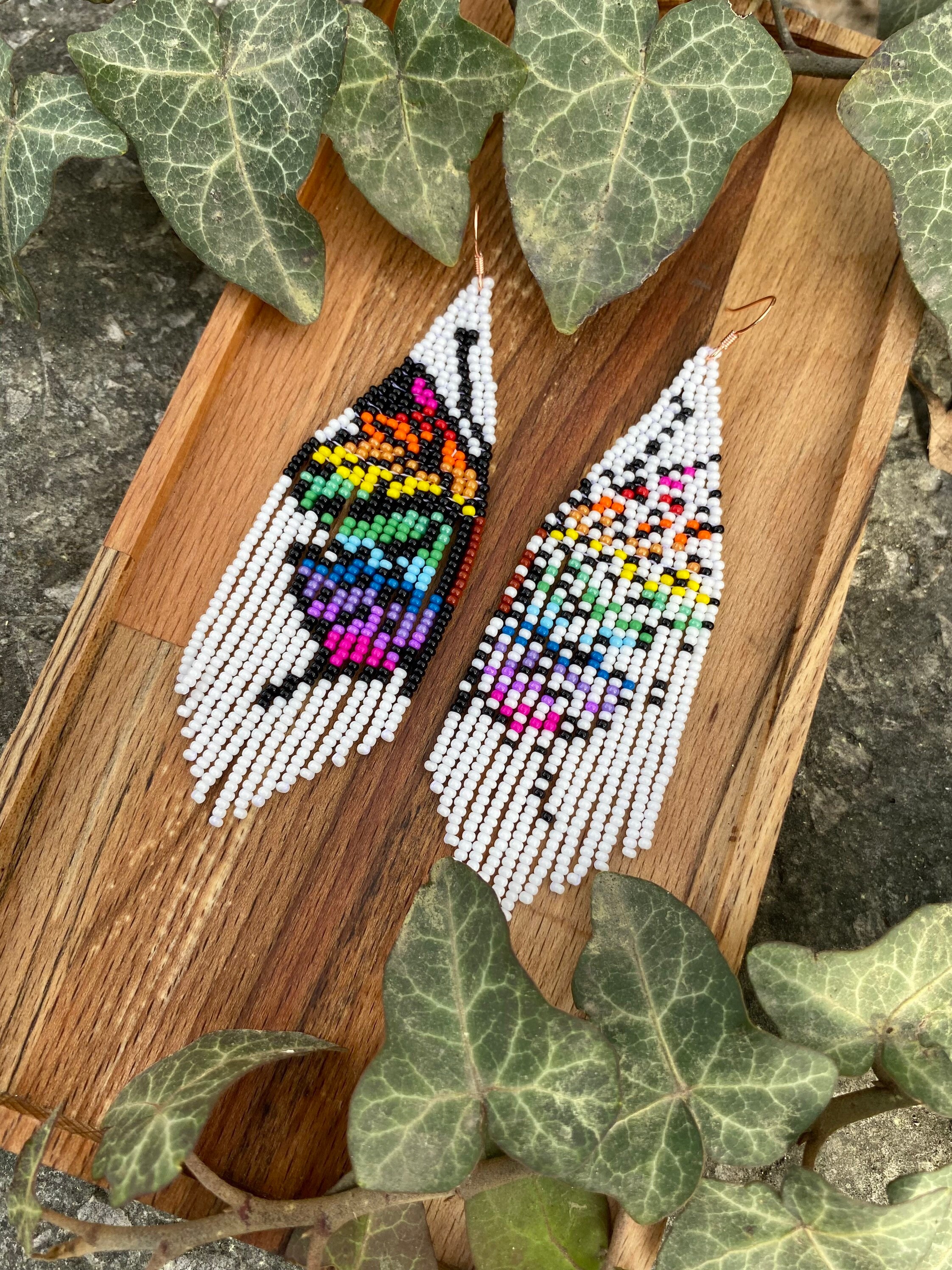 Butterfly Beaded Fringe Earring, Colorful Earrings, Rainbow Butterfly ...