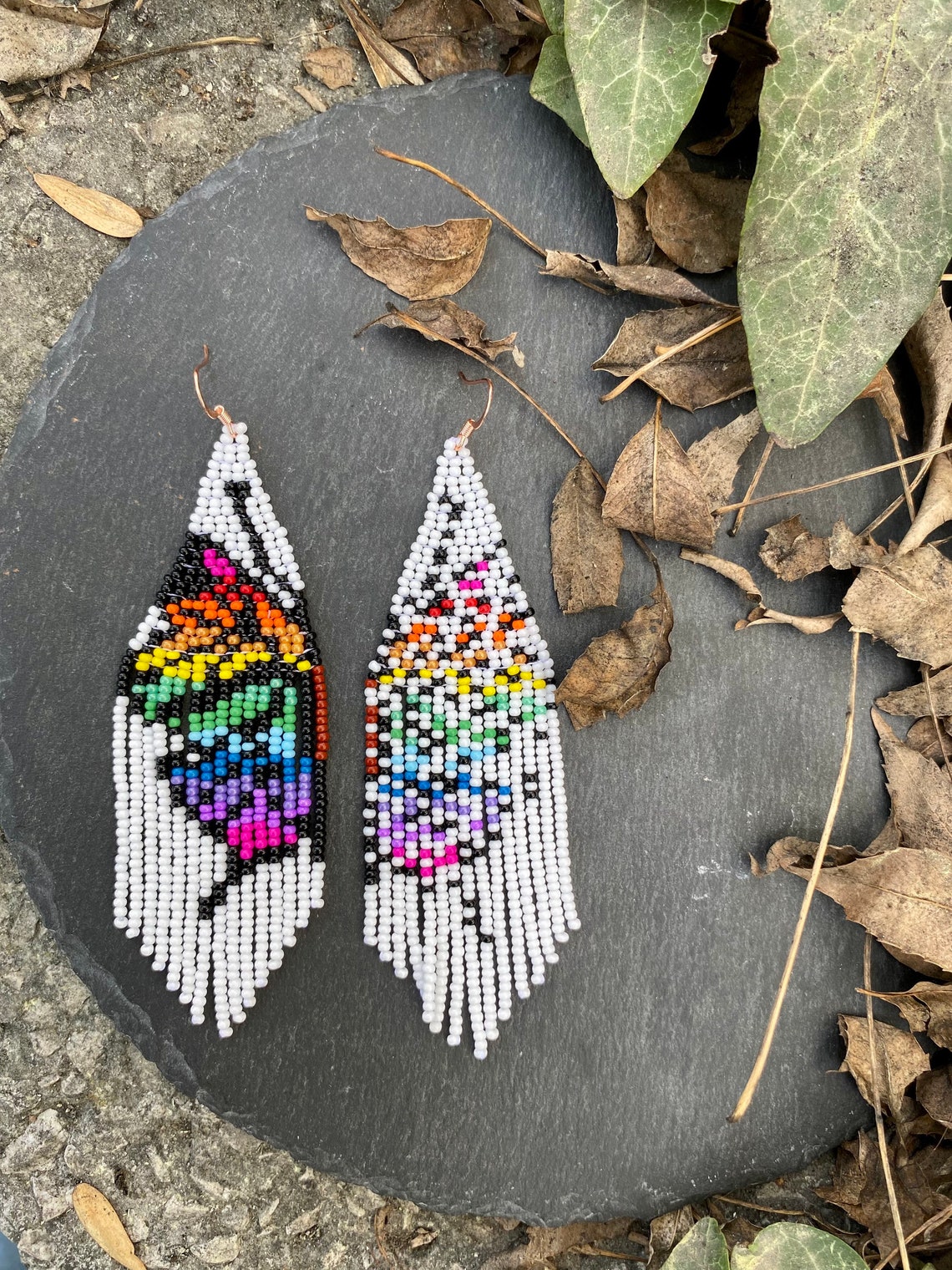 Butterfly Beaded Fringe Earring, Colorful Earrings, Rainbow Butterfly ...