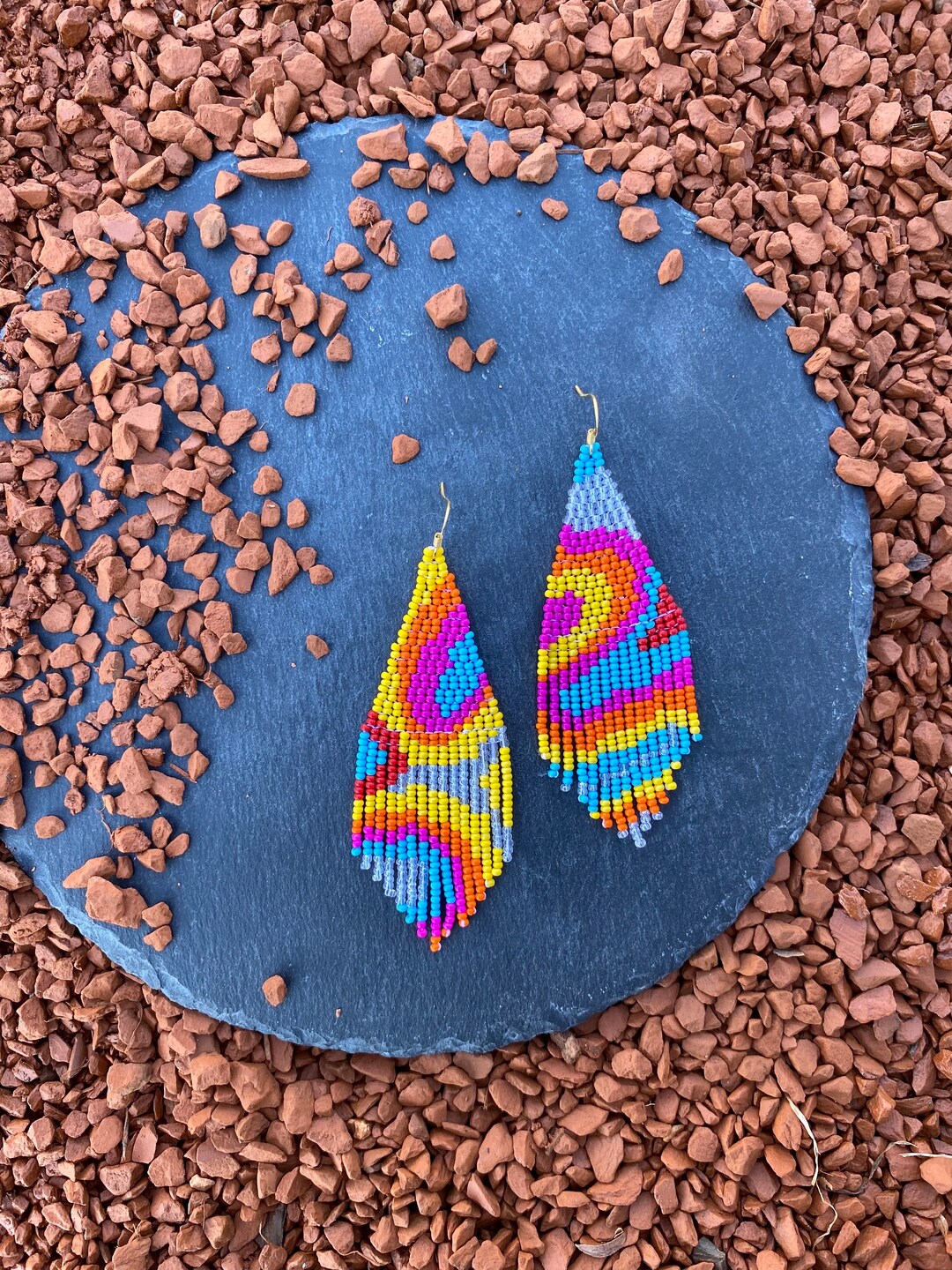 Abstract Rainbow Earrings, Rainbow Fringe Earrings, Beaded Fringe ...