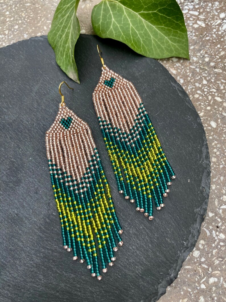 Valentines Love Long Beaded Fringe Earrings, Shiny Colors Seed Bead ...