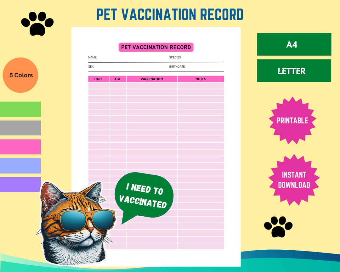 Printable Pet Vaccination Record, Vaccination Log, Dog Vaccination ...