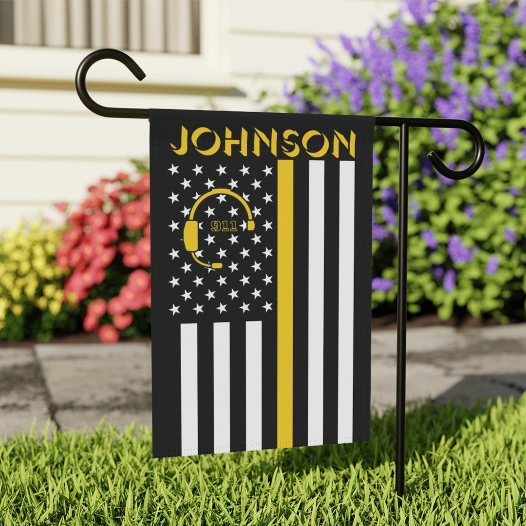 Police Dispatcher Garden Flag, Thin Gold Line Personalized Flag, 3D ...