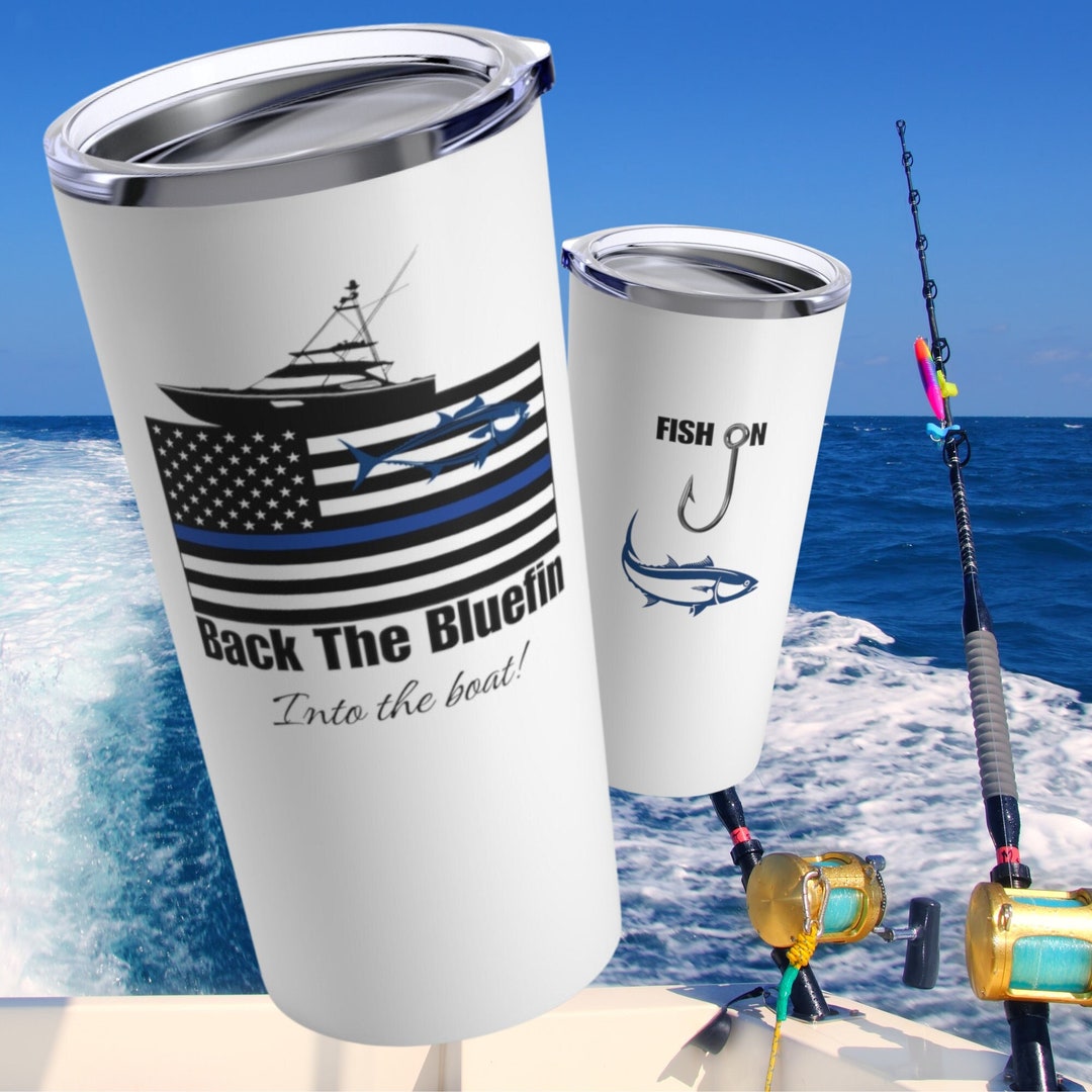 Tuna Fishing Travel Mug, Thin Blue Line Flag Fishing Tumbler, Bluefin ...