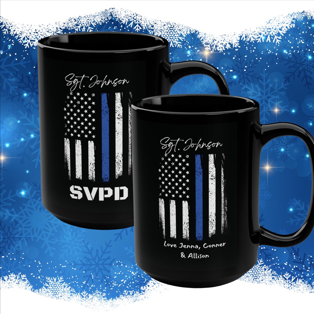 Thin Blue Line Mug, Personalized Police Mugs, Coffee Mug for Police ...