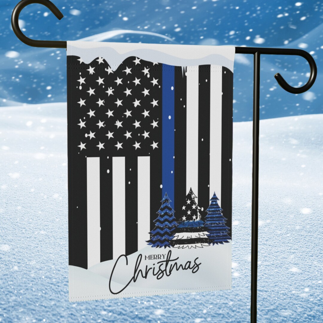 Thin Blue Line Flag, Christmas Police Garden Flag, Winter Garden Flag ...