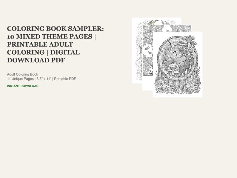 Coloring Book Sampler | 10 Mixed Theme Pages | Printable Adult Coloring ...