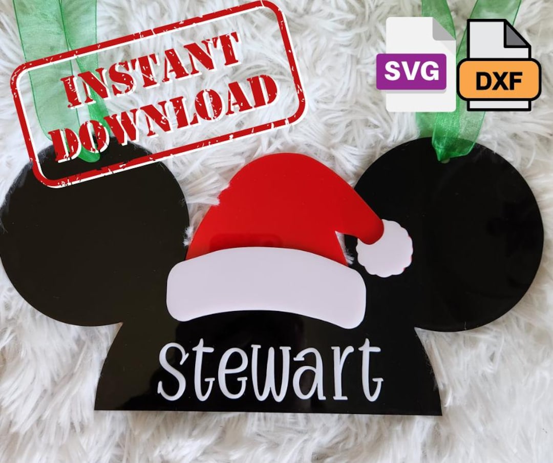 Christmas Mickey Stroller Tag SVG DXF | Personalized Santa Hat (laser ...
