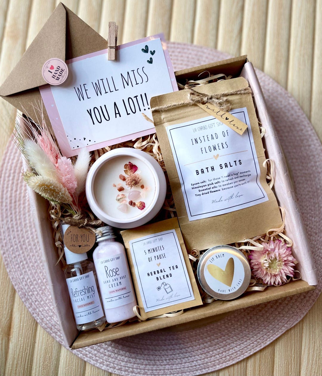 We Will Miss You Gift Box: Handmade Soy Candle, Bath Salts & Tea - Etsy