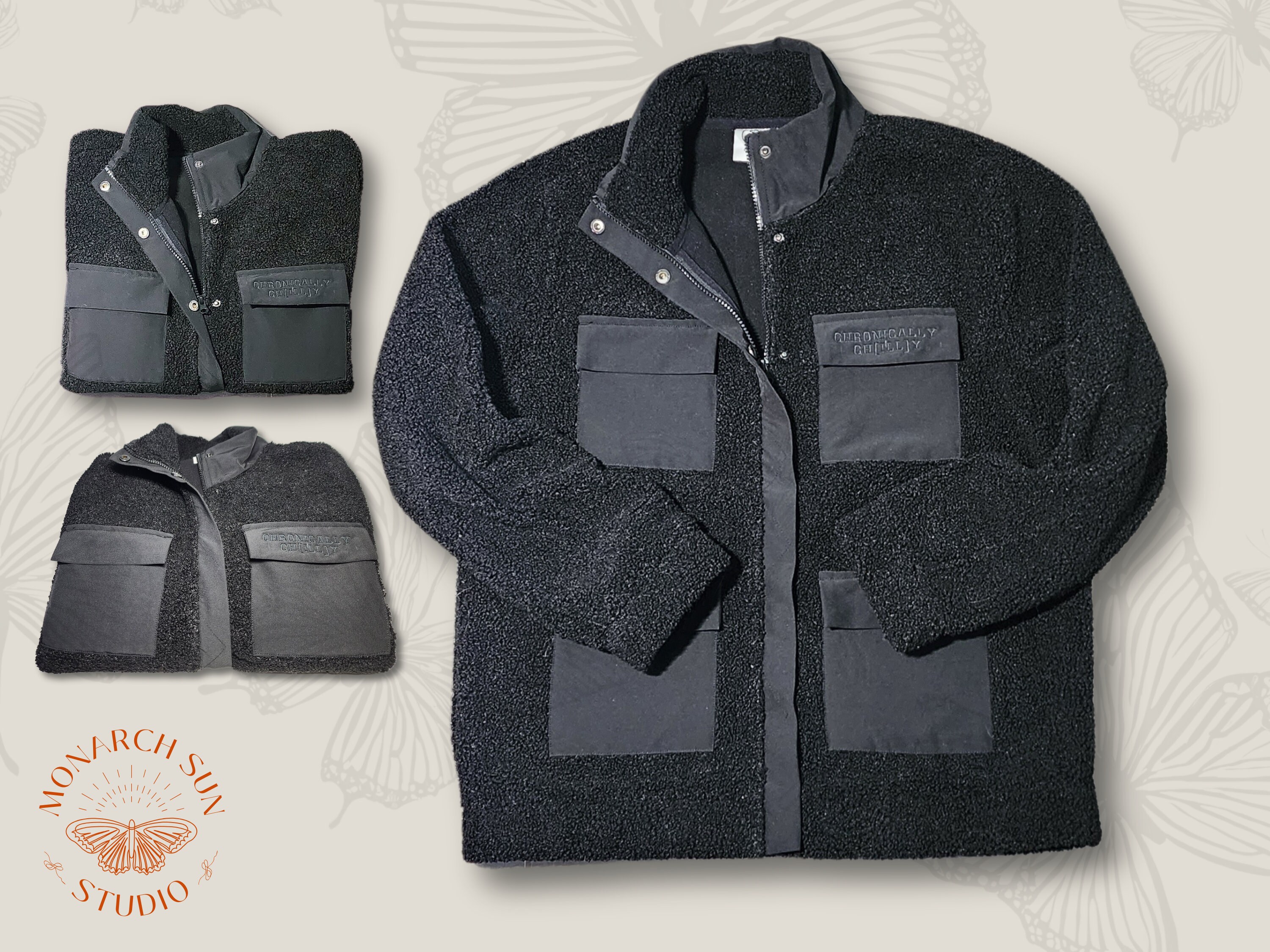 Faux Sherpa Black Jacket, Custom Embroidery - Etsy