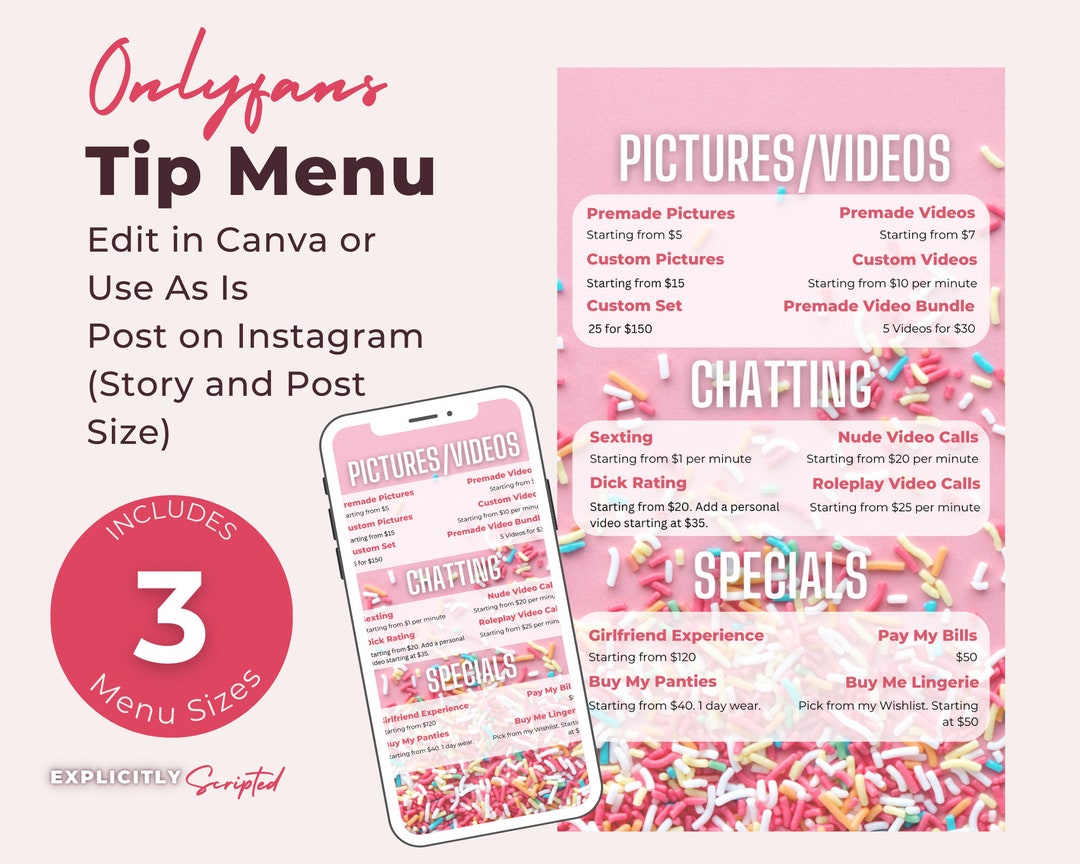 Onlyfans Tip Menu, Adult Industry Tip Menu, Onlyfans Content Ideas ...
