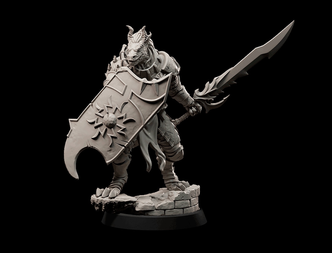 Dragonborn, Male, Fighter/paladin in Scaled Armor, Heavy Shield, Two ...