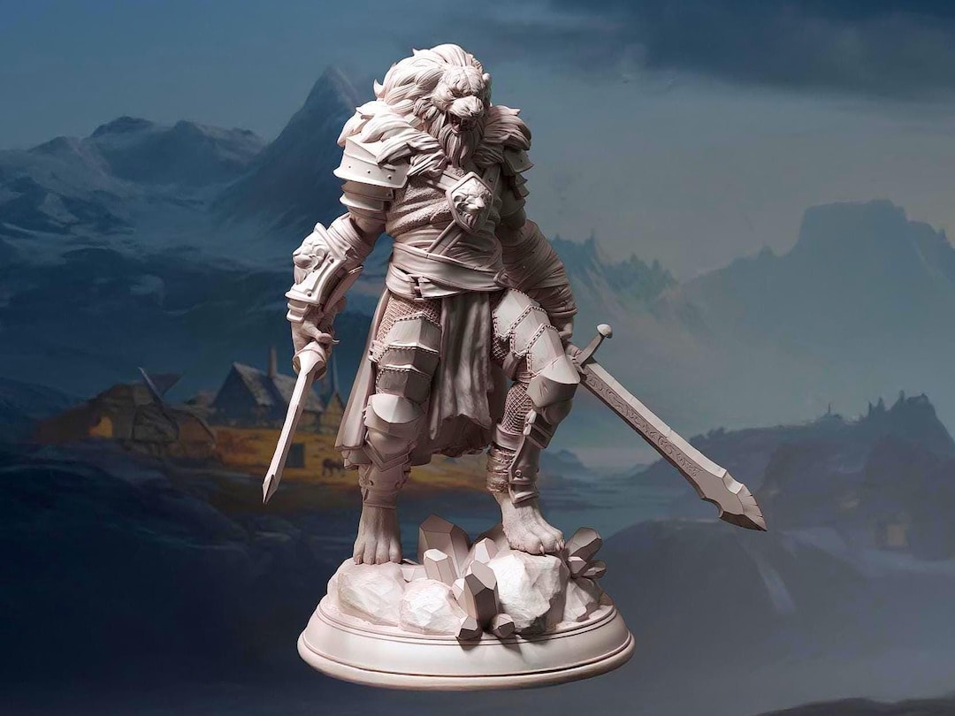 Werelion, Catfolk, Male, Barbarian, Fighter, Warrior, Double Swords ...